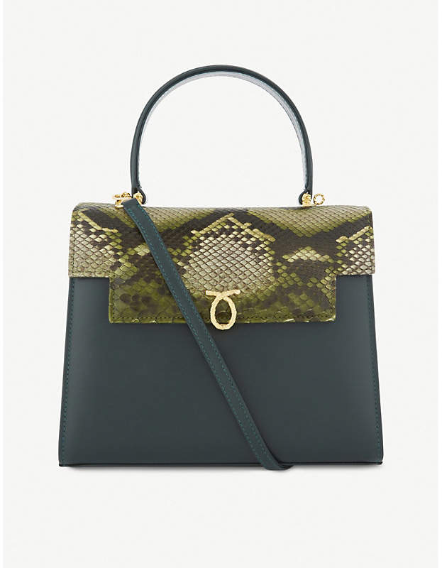 Launer Traviata python-skin leather tote - ShopStyle