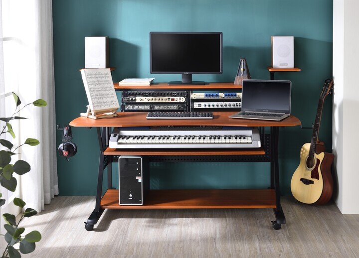 TOSWIN Industrial Style Willow Music Desk with Speaker Shelves and ...