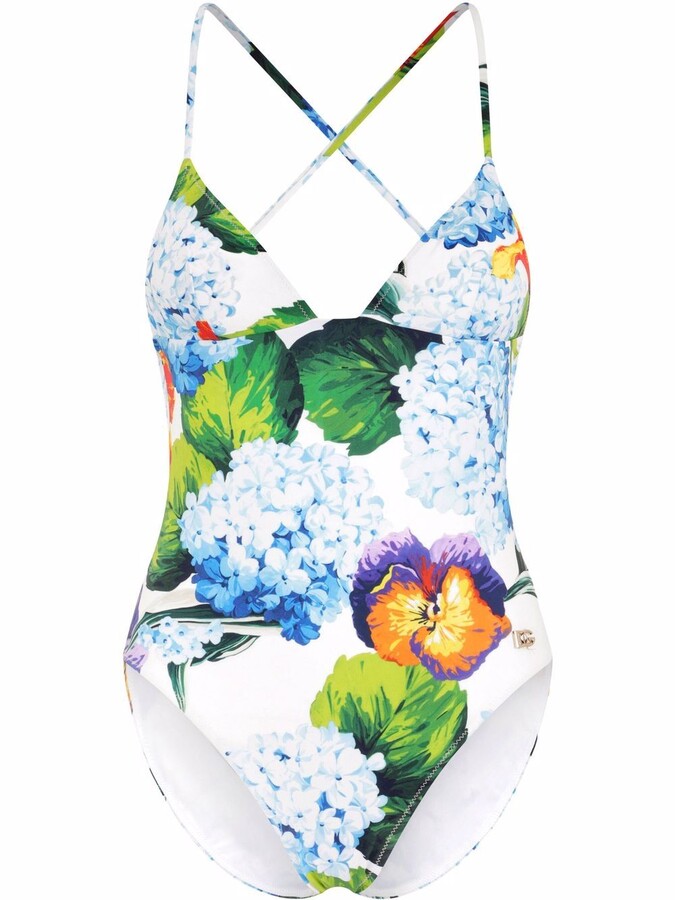 Dolce & Gabbana Floral-Print Crossover Strap Swimsuit - ShopStyle