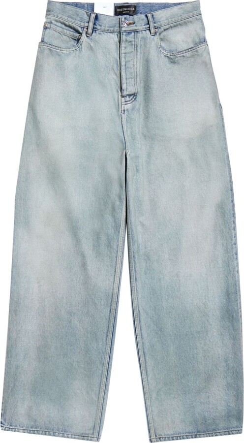 Balenciaga Denim Size Sticker mid-rise wide-leg jeans - ShopStyle