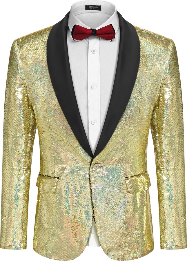 COOFANDY Men's Shiny Sequins Suit Jacket Blazer One Button Tuxedo Party ...