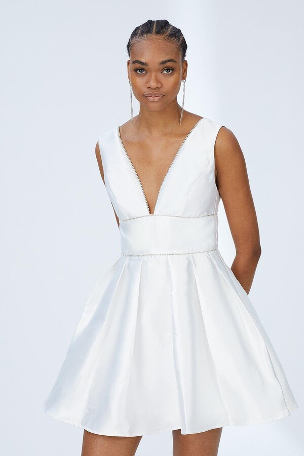 Diamante Trim Deep V Mini Dress - ShopStyle