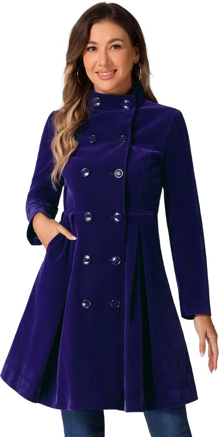 Allegra K Velvet A-Line Coat for Women's Steampunk Double Breasted ...