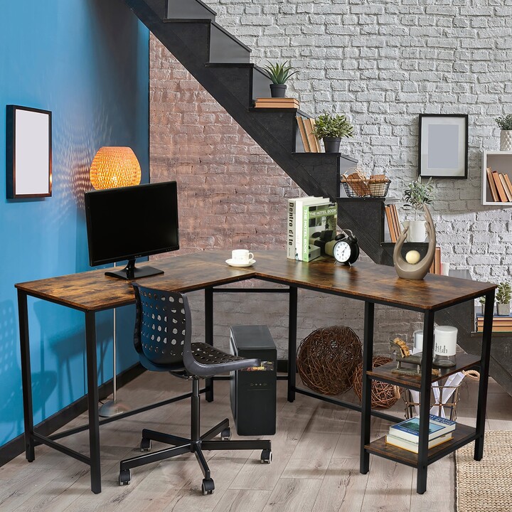 L Shaped Corner Computer Desk with Storage Shelf - ShopStyle