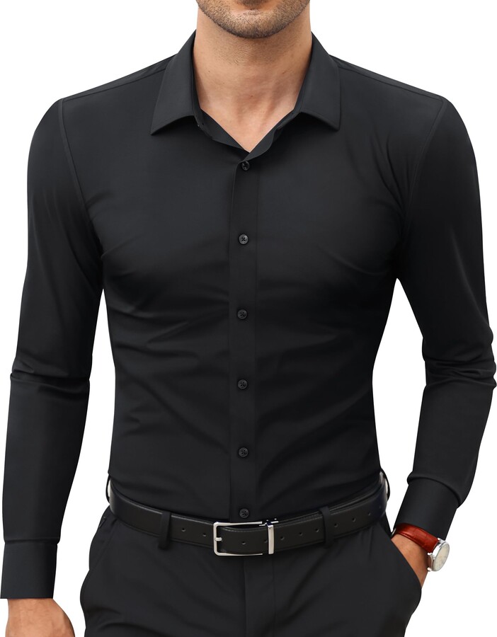 Lion Nardo Men's Stretch Dress Shirts Long Sleeve Muscle Fit Dress Shirts for Men Slim Fit ...