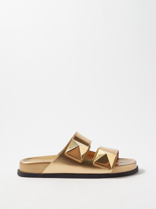 Valentino Garavani One Stud Metallic-leather Sandals - ShopStyle