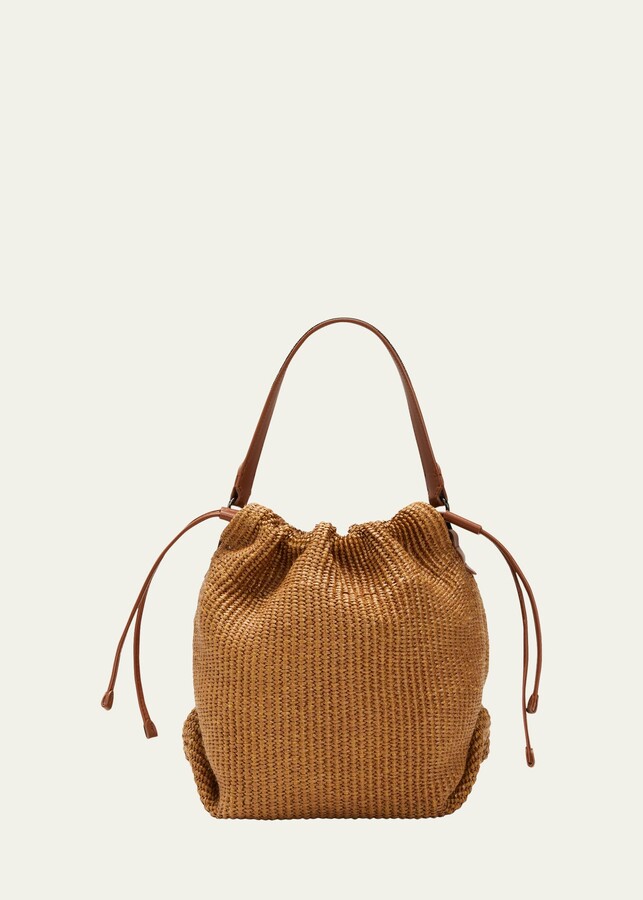 Brunello Cucinelli Monili Drawstring Raffia Bucket Bag - ShopStyle