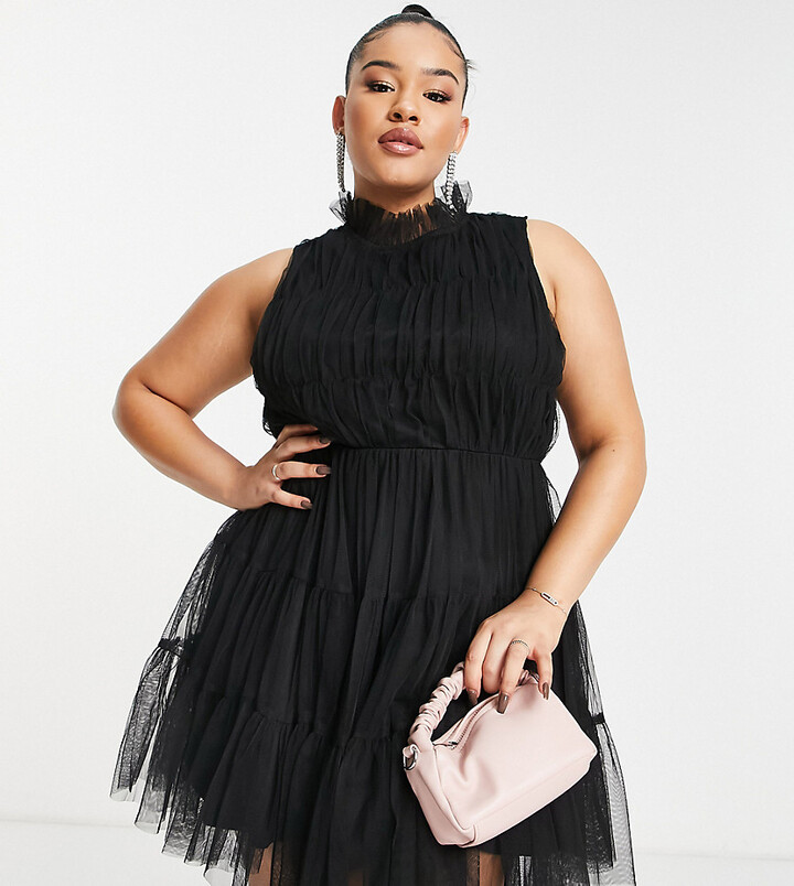 Lace & Beads Plus A line mini tulle dress in black - ShopStyle