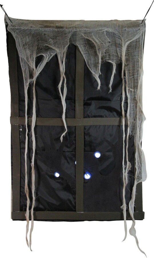 Northlight Lighted Ghostly Faux Window with Sound and Tattered Curtain ...