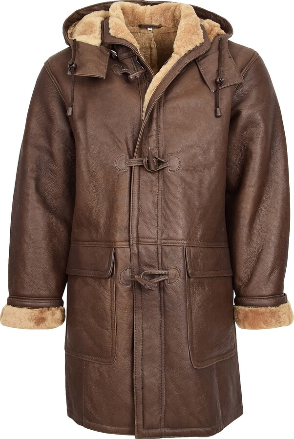 House Of Leather Mens Real Sheepskin Coat 3/4 Length Duffle Shearling ...