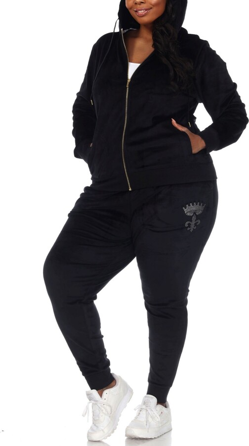 White Mark Plus Size Rhinestone Velour Tracksuit 2 Piece Set - ShopStyle
