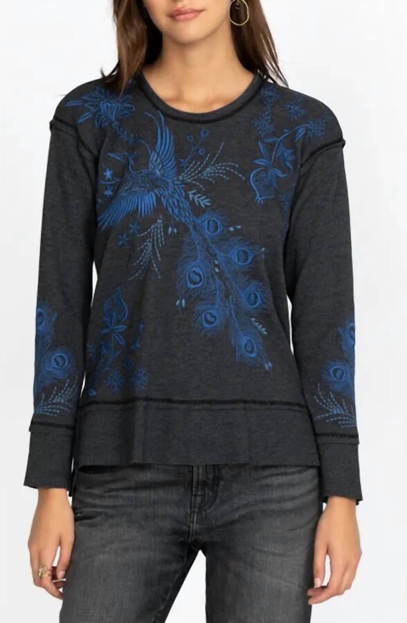 Johnny Was Azure Raw Seam Oversized Sweatshirt in Black - ShopStyle