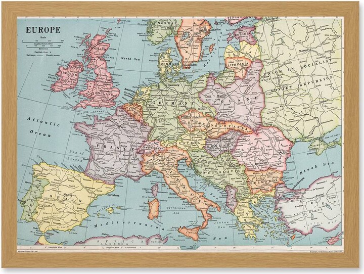 Artery8 Whitney-Graham 1930 Europe Political Map Artwork Framed Wall ...