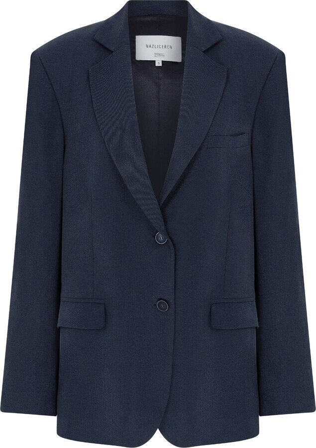 Nazli Ceren Women's Boxy Navy Blue Oversized Jacket - ShopStyle