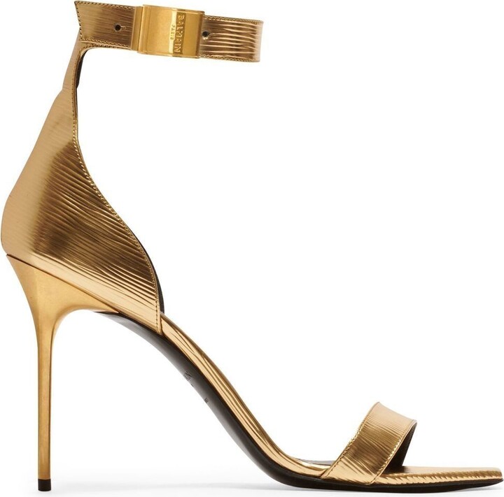 Balmain Gold Uma 95 Leather Sandals - ShopStyle