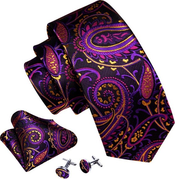 The Dapper Tie Men' Black And Purple Pailey 100% Silk Neck Tie With ...