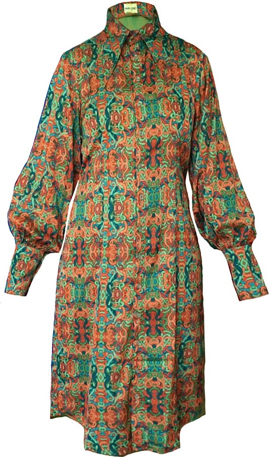 Janara Jones Snakes Print Satin Long Sleeve Shirt Dress With Buttons ...