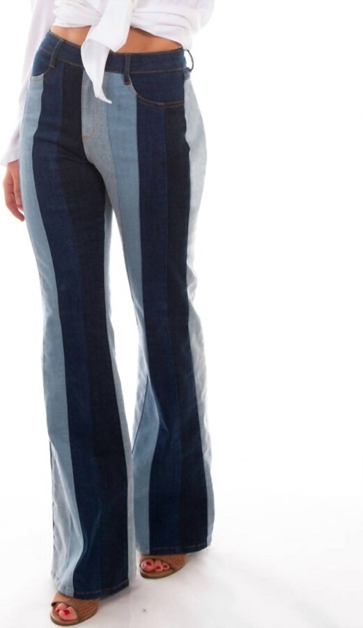 Scully Multi Colored Panel Flare Jeans In Light/dark - ShopStyle