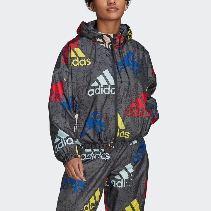 adidas Women's Essentials Multi-Colored Logo Loose Fit Windbreaker ...