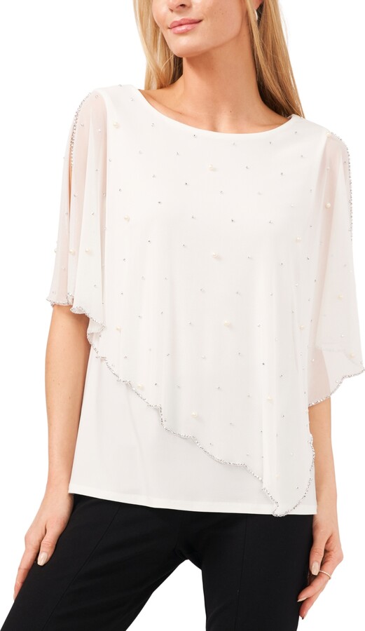 MSK Petite Embellished-Overlay Top - ShopStyle