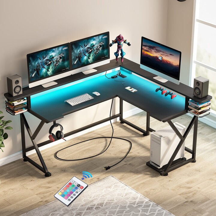 Farfarview L-Shaped Computer Desk with Power Outlet & USB Port, Gaming ...