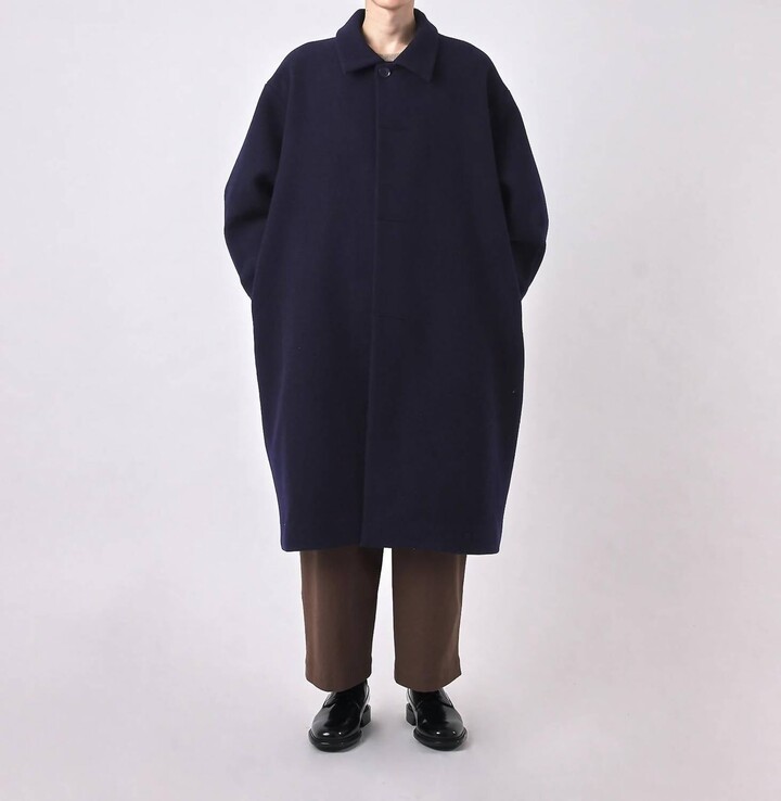 7115 by SZEKI Wool Cuffed Coat In Navy - ShopStyle