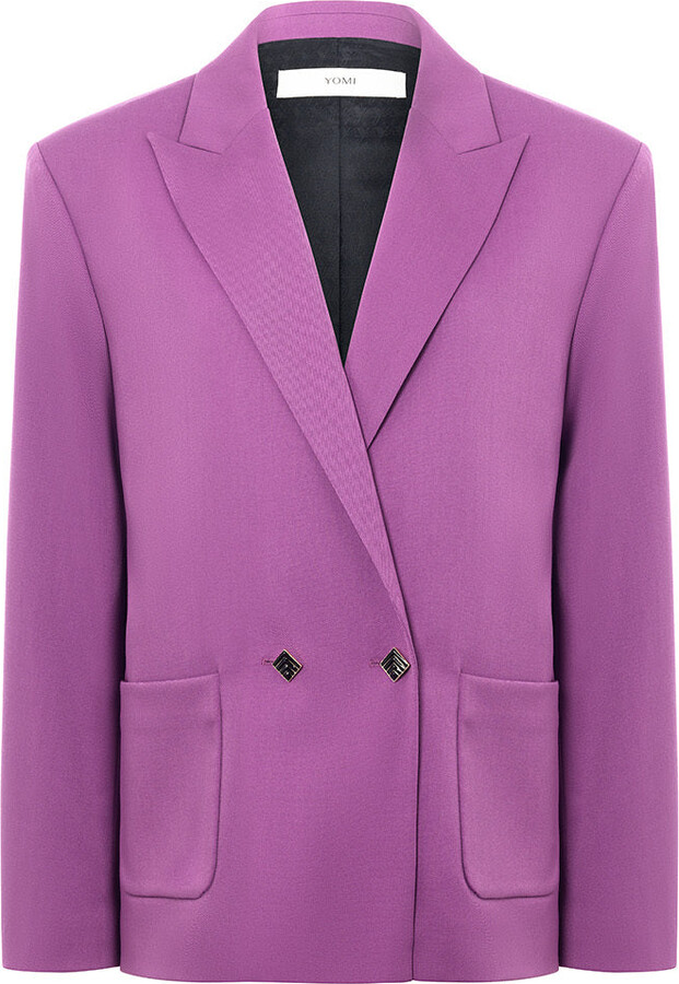 Yomi Longline Double Breasted Oversized Blazer Purple - ShopStyle