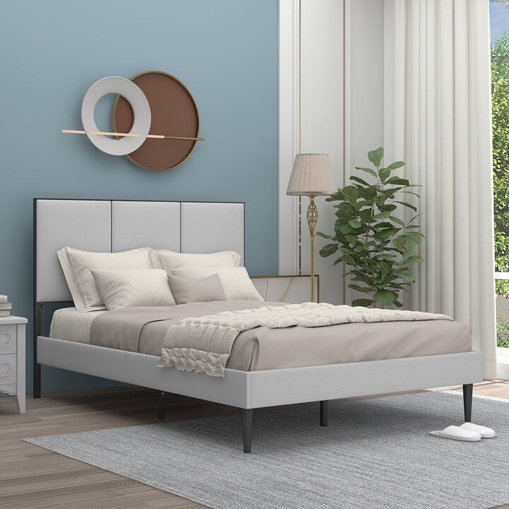 Calnod Contemporary Minimalist Design Full Size Linen Platform Bed with ...