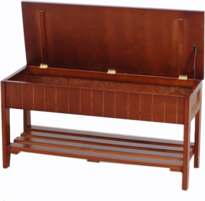 NicBex Solid Wood Storage Bench with Open Shelves Modern Seat Bench ...