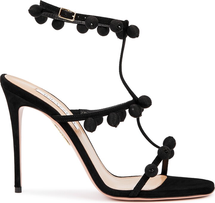 Aquazzura Cha Cha Cha 105 Pompom-embellished Suede Sandals - ShopStyle