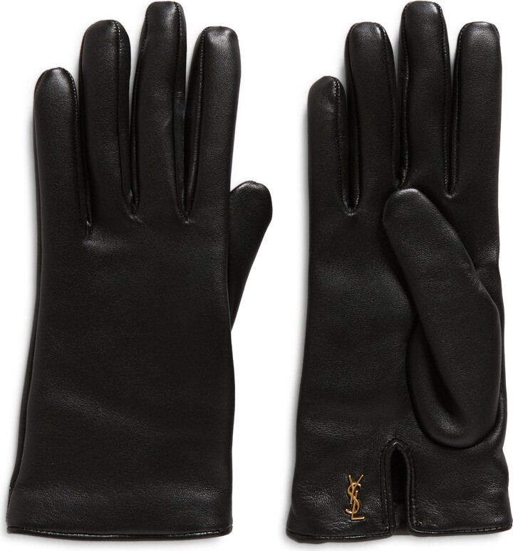 Saint Laurent Cassandre Logo Cashmere Lined Leather Gloves - ShopStyle