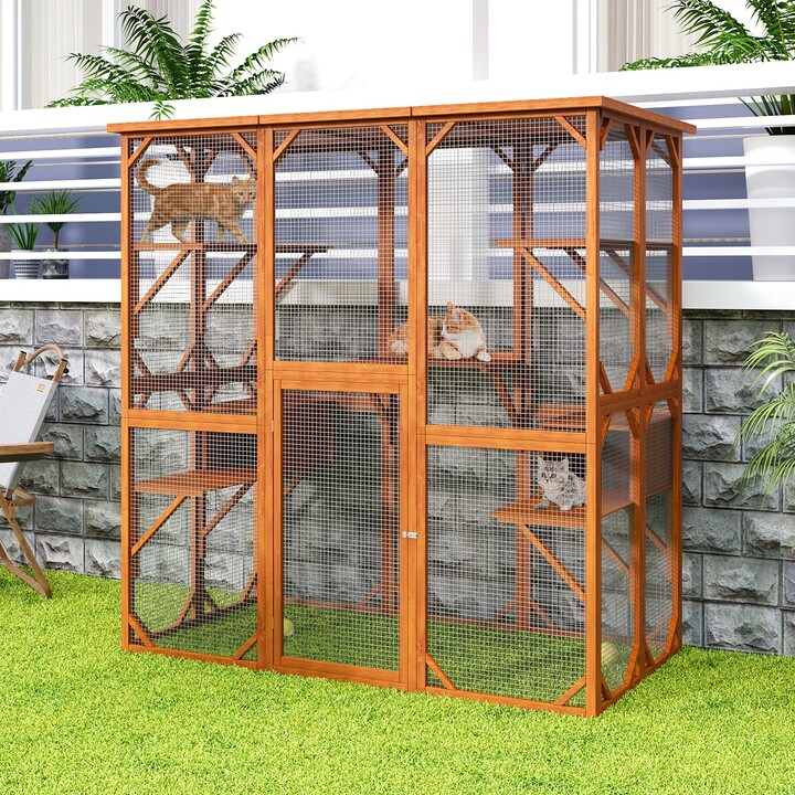 FAMAPY Large Wooden Outdoor Cat Catio Enclosure, Large Cat House Cat ...