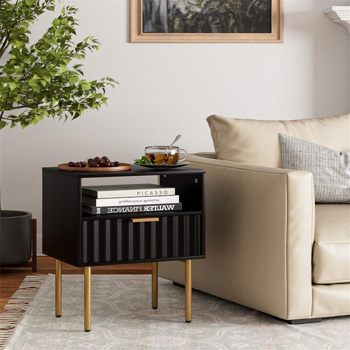 Fluted Bedside Table with Gold Frame Black fluted - ShopStyle