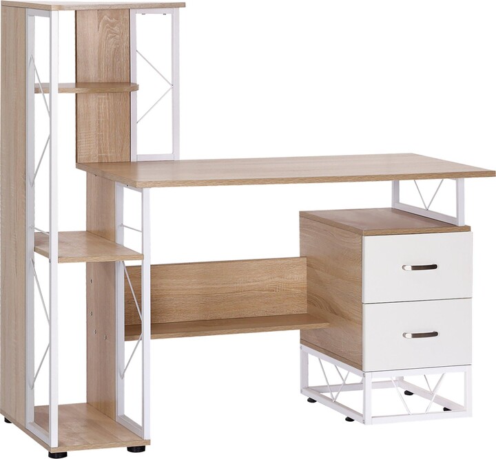 HOMCOM Computer Desk 2 Drawers Multi-Shelves Study Workstation - ShopStyle