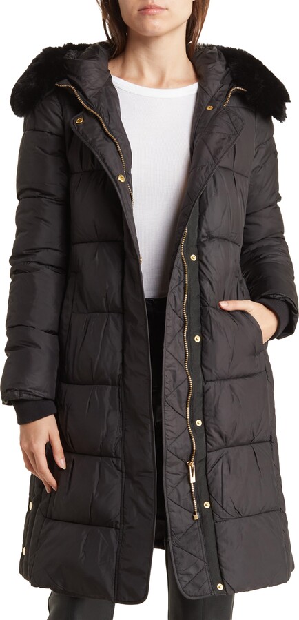 Via Spiga Faux Fur Trim Water Repellent Hooded Puffer Jacket - ShopStyle Coats