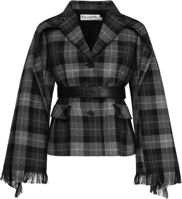 Christian Dior Checkered Belted Removable Scarf Jacket - ShopStyle Vests