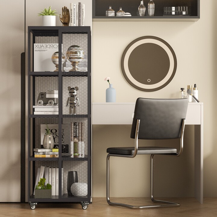 Tiramisu Rotating Bookcase White 4 Tiers Metal Bookshelf, 360° Cubic ...