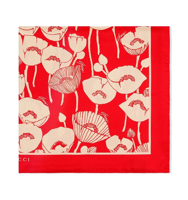 Gucci Poppy-Print Silk Scarf - ShopStyle Accessories