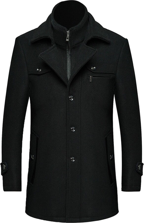 Generic Mens Bomber Jacket Mens 3/4 Long Overcoat Jacket Wool Feel Coat ...