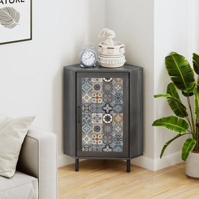 Bungalow Rose Corner Storage Cabinet With 3 Shelves, Small Floor Corner ...