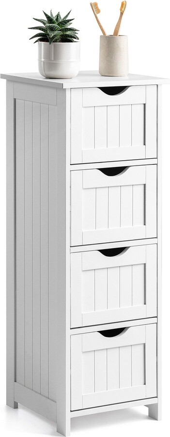 Christow Bathroom Drawer Cabinet White Wood Storage Unit With 4 Deep ...