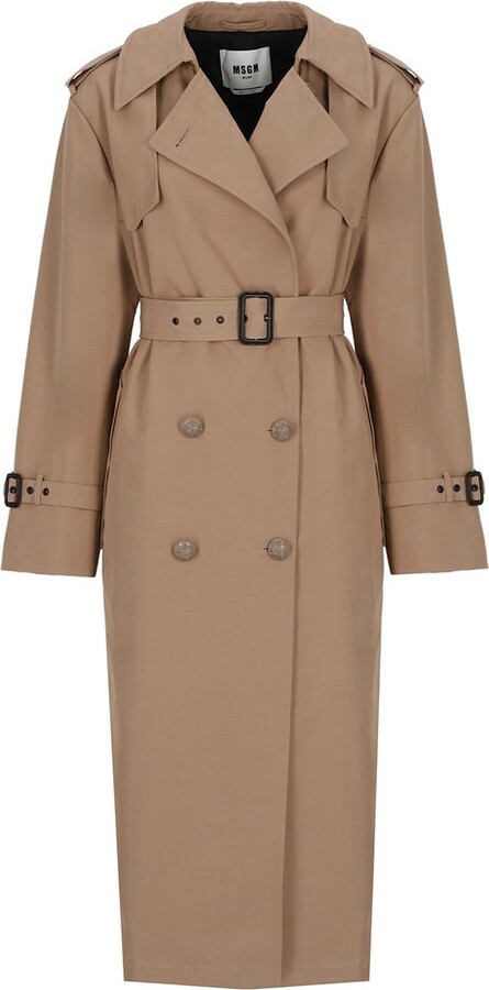 MSGM Logo Embroidered Double Breasted Trench Coat - ShopStyle
