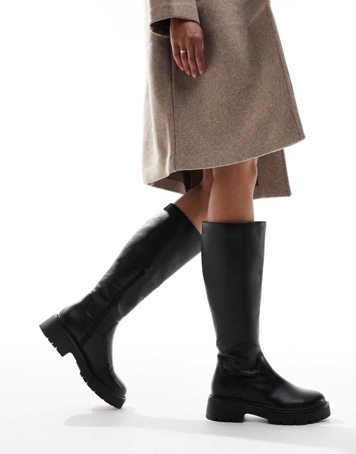 London Rebel Edith chunky knee high boots in black - ShopStyle