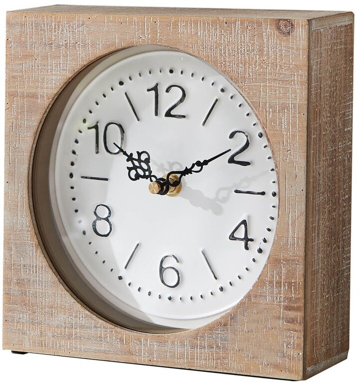 Hemsly Square Rustic Farmhouse Wood and Metal Table Clock - ShopStyle