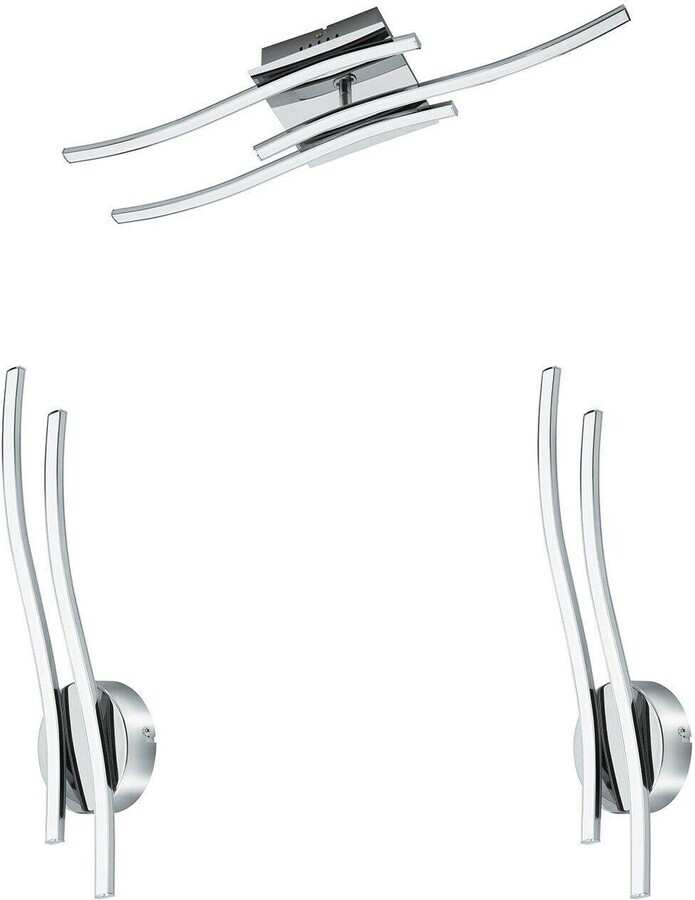 Loops Ceiling Spot Light & 2x Matching Wall Lights Modern Chrome LED ...