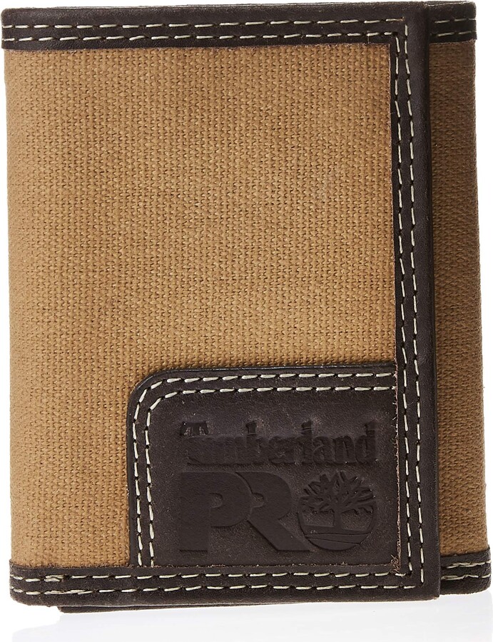 Timberland Men's RFID Canvas Leather Trifold Wallet with Zippered ...