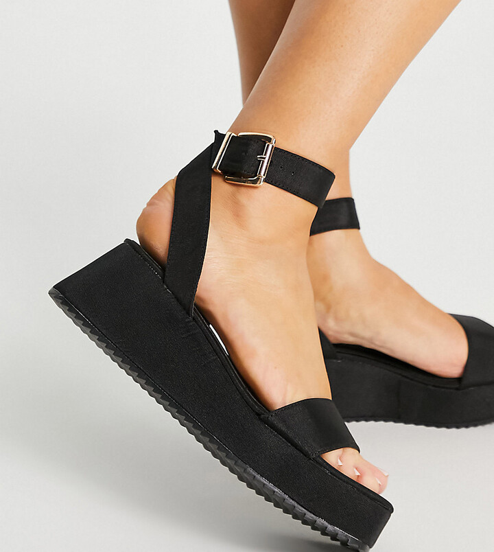 ASOS DESIGN Wide Fit Tatiana flatform sandals in black - ShopStyle