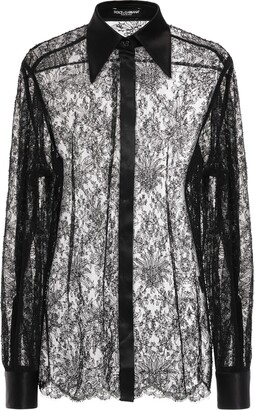 Dolce & Gabbana Chantilly sheer satin & lace shirt - ShopStyle Tops