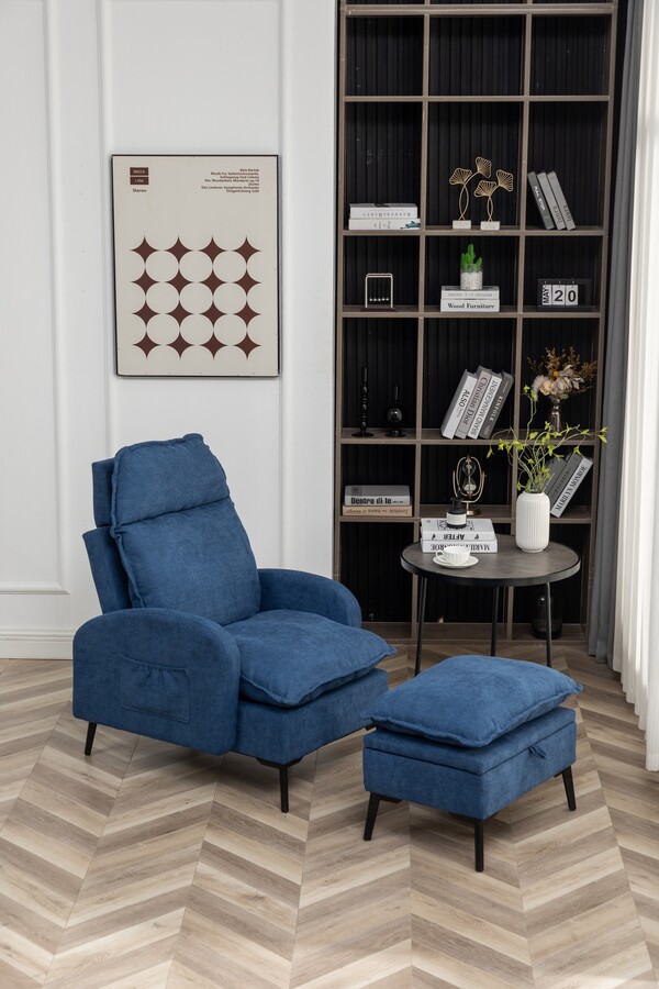 IGEMAN Upholstered Dark Blue Lounge Chair Club Chair with Ottoman ...