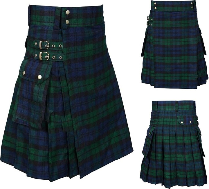 gfdrt Men's 8 Yard Scottish Tartan Kilt Utility Combat Kilt Punk Goth ...